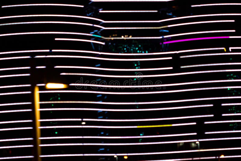 Neon Lights of the Building. Building with Neon Lights in the Night ...