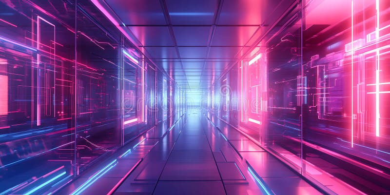 Neon Lights Corridor Abstract Pink and Purple Background Stock ...