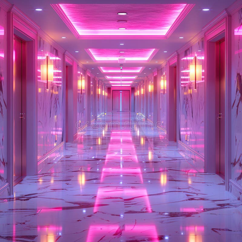Neon Lights Corridor stock illustration. Illustration of architecture ...
