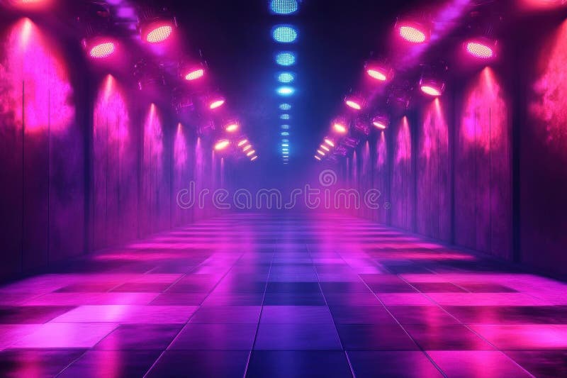 Neon Lights Corridor, a Psychedelic Journey Stock Illustration ...