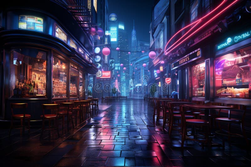 Neon Lights Create an Electrifying Atmosphere, Casting a Colorful Glow ...