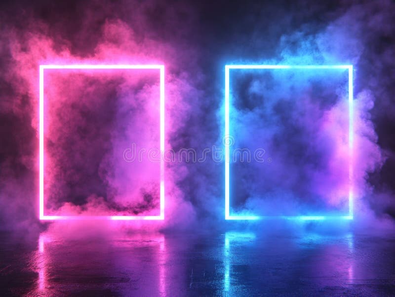 Neon Lights in Dark Room with Smoke Stock Image - Image of darkness ...