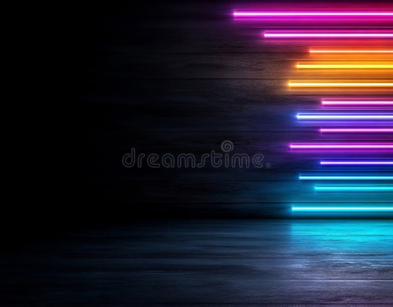 Neon Lights on a Dark Wooden Wall in a Dark Room Stock Image - Image of ...