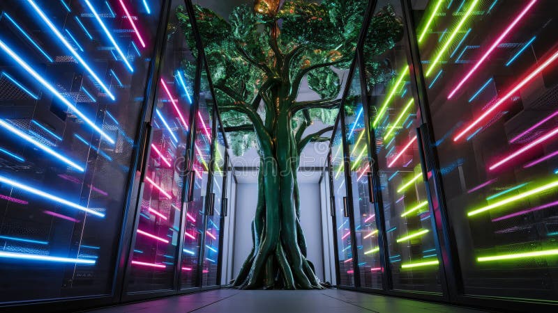 Neon Lights and Data Center Tree, Futuristic High Quality Image Stock ...