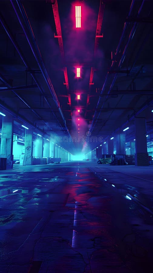 Neon Lights in Empty Underground Parking Garage Generated Using AI ...