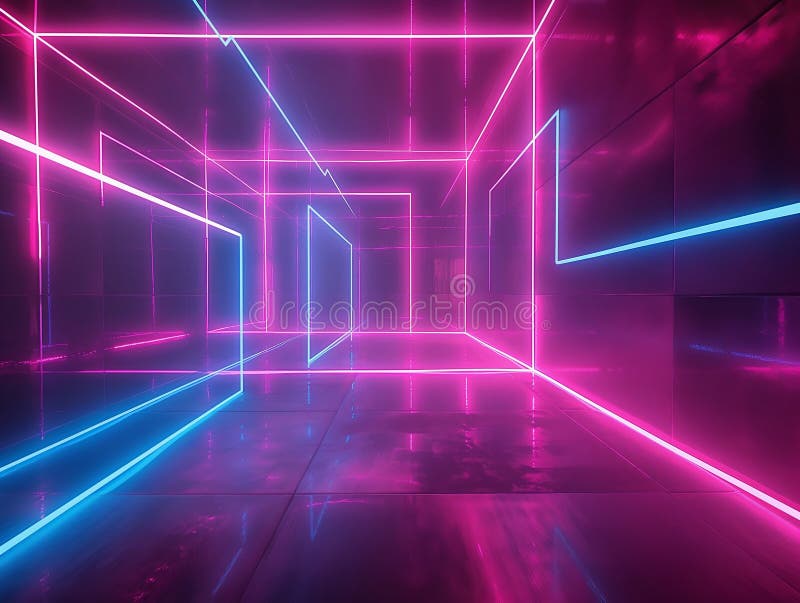 Neon Lights in Futuristic Corridor Stock Photo - Image of corridor ...