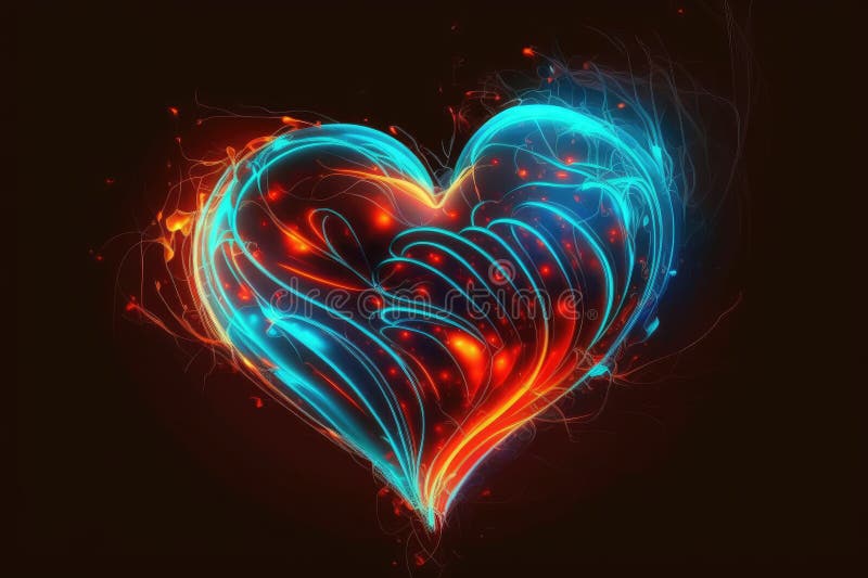 Neon Lights that Glow Blue the Beat of Ones Heart. Beating Heart Stock ...