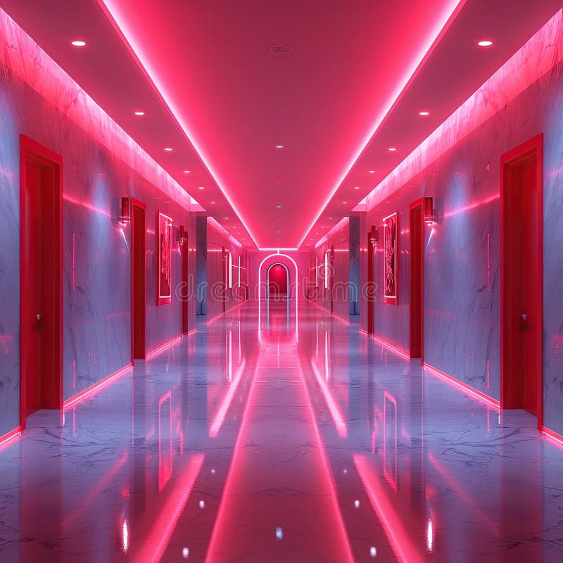 Neon Lights Hallway stock illustration. Illustration of room - 335339399