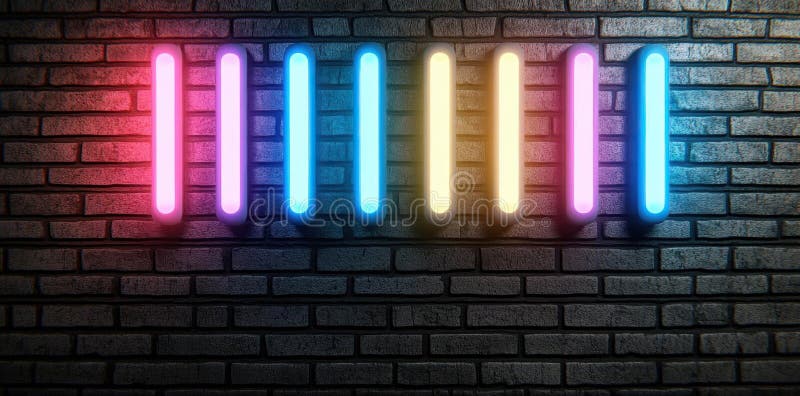 Neon Lights Illuminate a Brick Wall and Create a Vibrant Glow Design ...