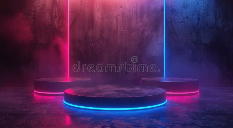 Neon Lights Illuminate Three Circular Platforms Stock Photos - Free ...
