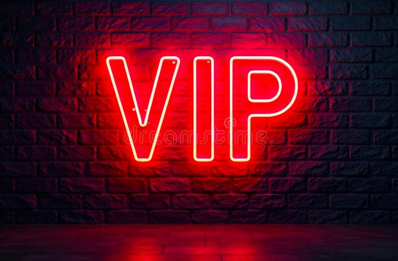 Neon Lights Illuminate the Word VIP on a Dark Brick Wall, Adding a ...