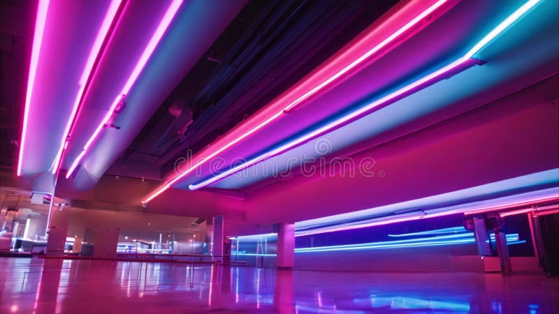 Neon Lights Installation in an Empty Room Stock Video - Video of ...
