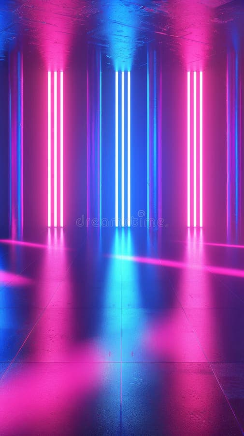 Neon Lights in Modern Corridor with Pink and Blue Lighting, Futuristic ...