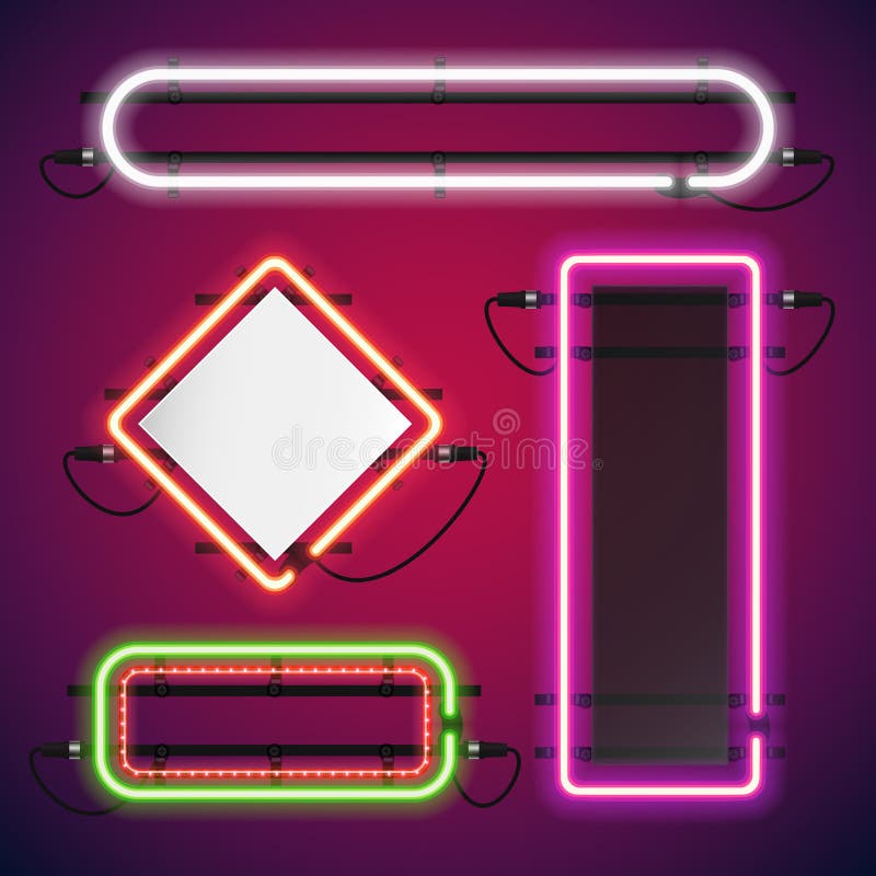 Neon Lights Rectangle Frames Set Stock Vector - Illustration of glowing ...