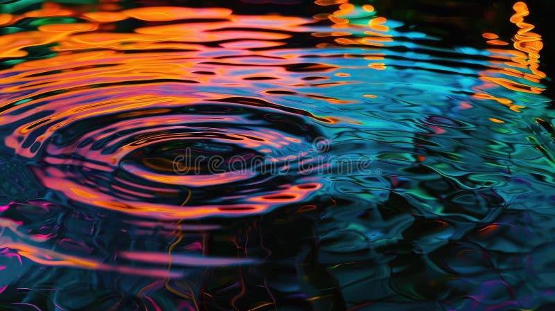 Neon Lights Reflecting Off Water, Creating a Mesmerizing Ripple Effect ...