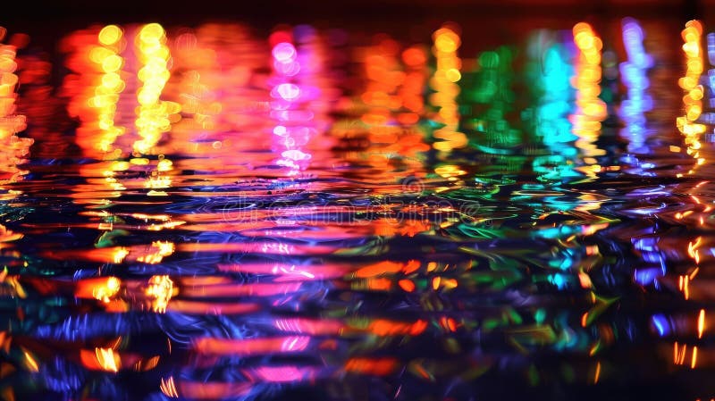 Neon Lights Reflecting Off Water, Creating a Mesmerizing Ripple Effect ...