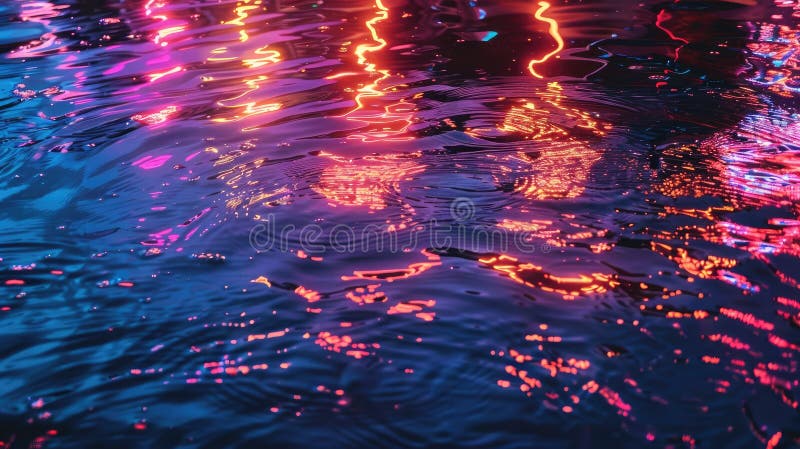 Neon Lights Reflecting Off Water, Creating a Mesmerizing Ripple Effect ...