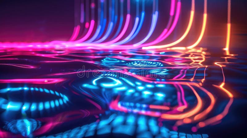 Neon Lights Reflecting Off Water, Creating a Mesmerizing Ripple Effect ...