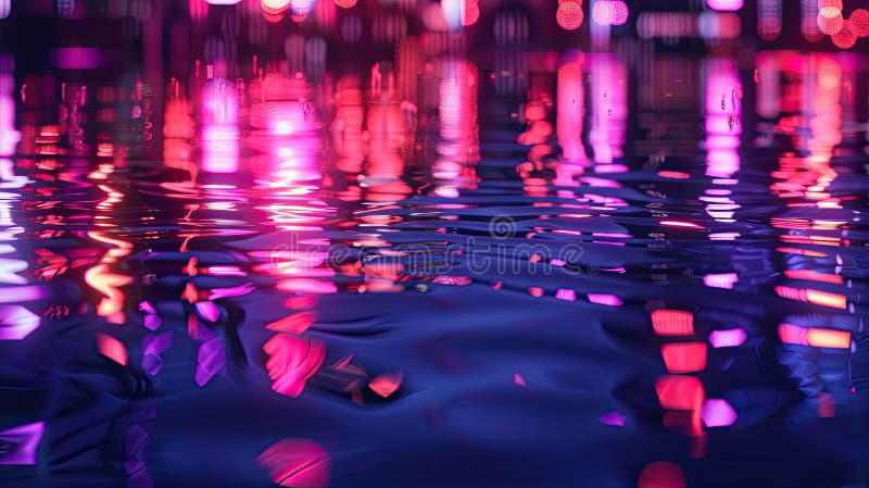 Neon Lights Reflecting Off Water, Creating a Mesmerizing Ripple Effect ...