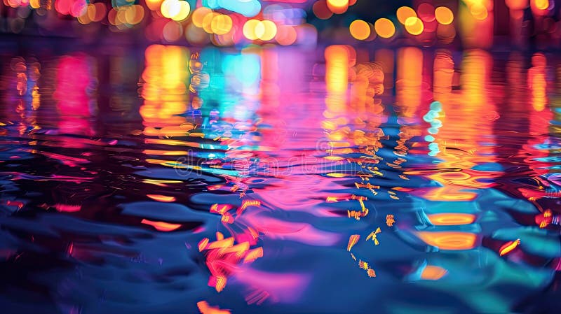 Neon Lights Reflecting Off Water, Creating a Mesmerizing Ripple Effect ...