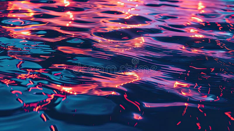 Neon Lights Reflecting Off Water, Creating a Mesmerizing Ripple Effect ...