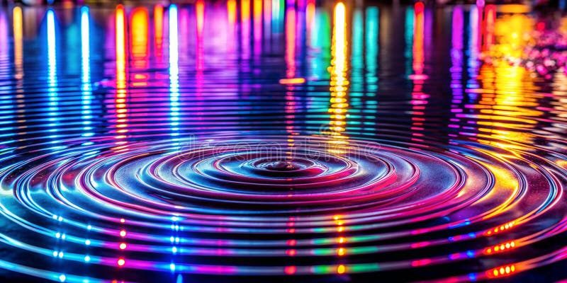 Neon Lights Reflecting Off Water Creating a Mesmerizing Ripple Effect ...