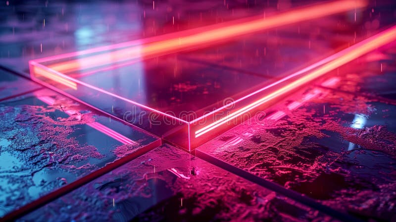 Neon Lights Reflecting on Wet Surface Stock Illustration - Illustration ...