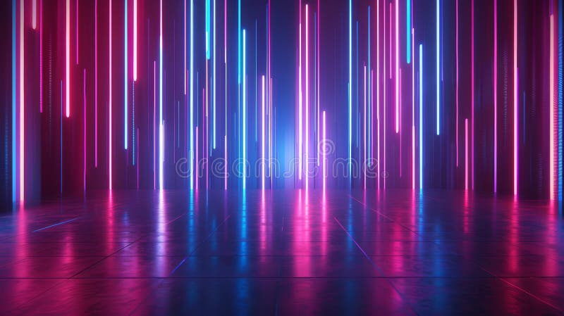 Neon Lights Reflection on Tiled Floor - 3D Render Stock Illustration ...