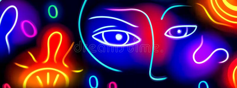 Neon Lights Representing Face and Abstract Objects Stock Image - Image ...