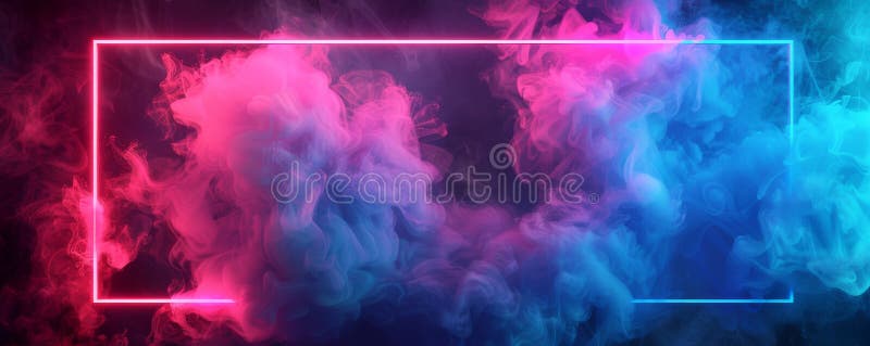Neon Lights with Smoke Effect, Rectangular Frame. Abstract Futuristic ...