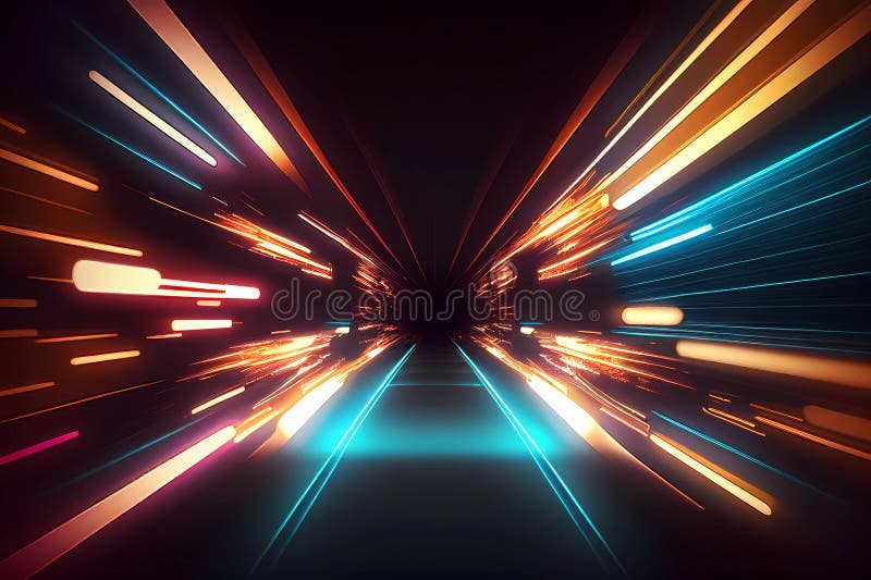 Neon Lights Speed Tunnel Background. Generative Ai Stock Illustration ...