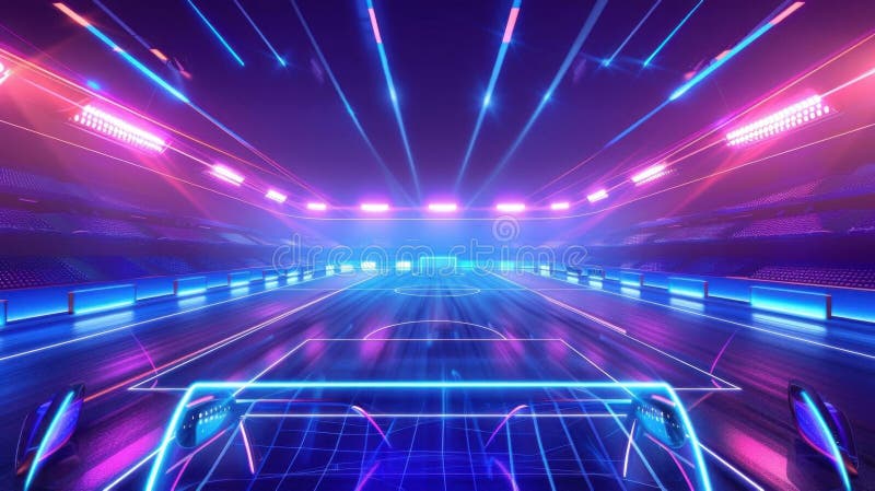 Neon Lights Stadium Futuristic Race Track Stock Image - Image of ...