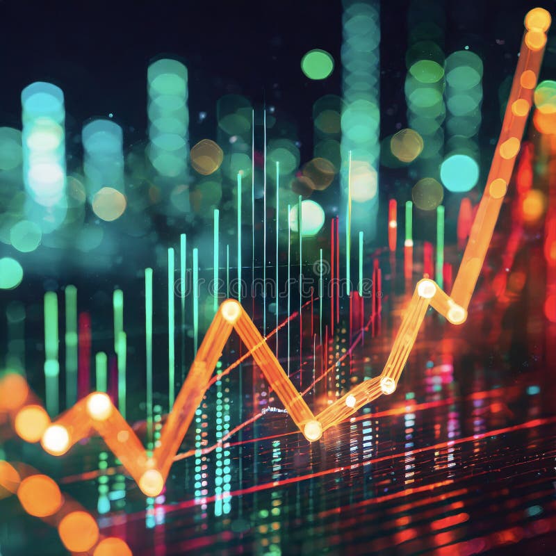A Neon Line Chart Represents Growth Stock Illustration - Illustration ...