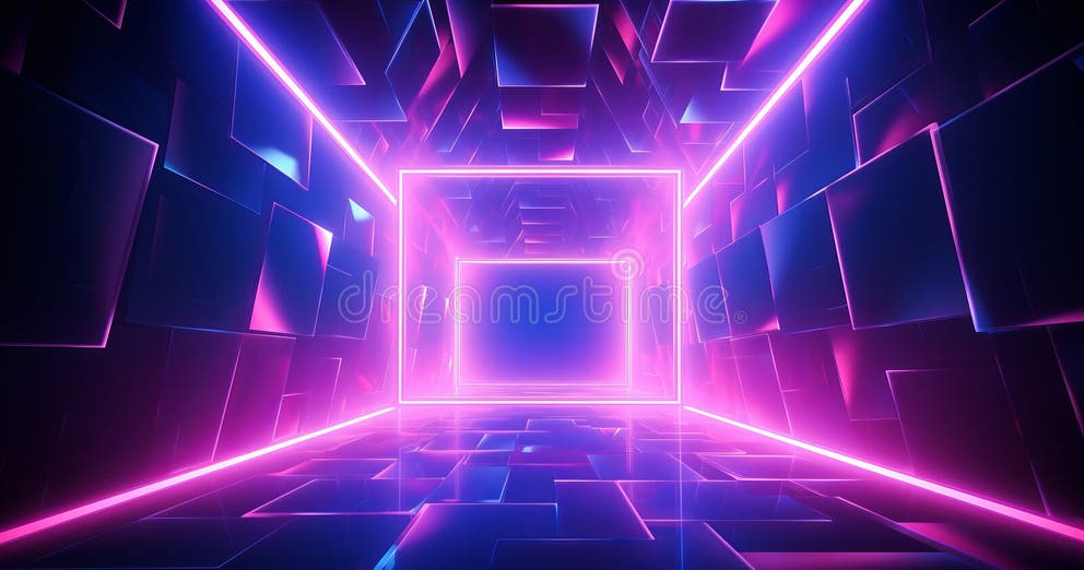 Neon Line Tunnel Glowing Fluorescent Light Corridor Stage Stock ...