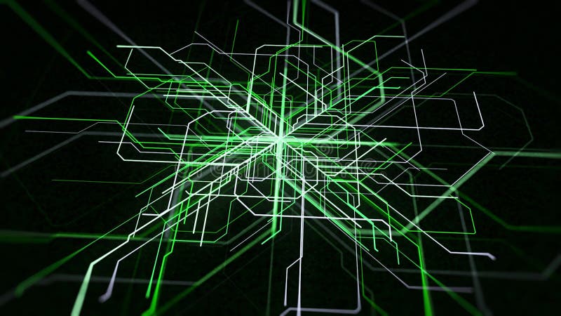 Neon Lines Drawing Computer Motherboard. Animation. Multi-colored Neon ...