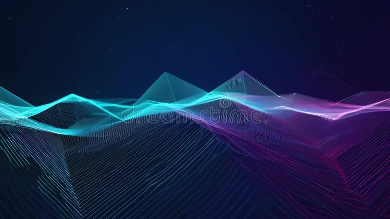 Neon Lines Form Complex Layers on a Dark Gradient Background, Representing Real-time Data ...
