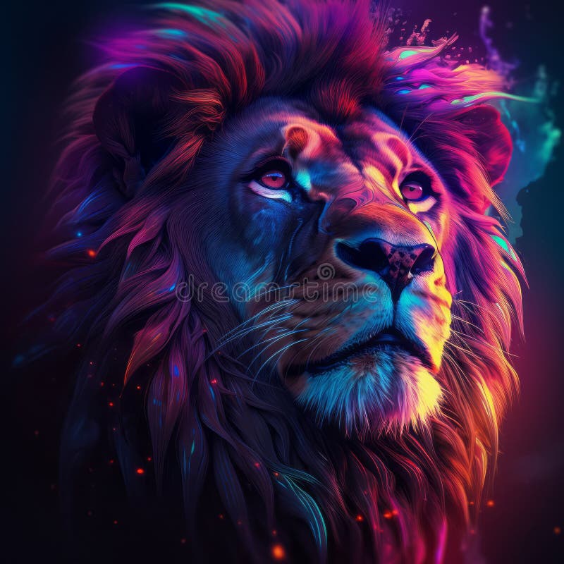 Neon Lion Colorful and Bright Stock Illustration - Illustration of face ...