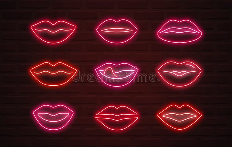Neon Lips Signs Over Brickwall Stock Vector - Illustration of ...