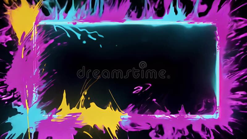 Neon Liquid Splash Frame on Black Background Stock Video - Video of ...