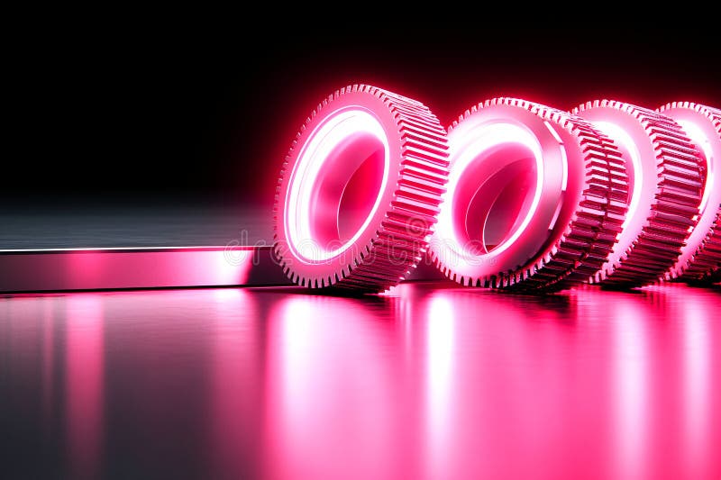 Neon-lit Abstract Shapes Transforming into Gears and Cogs, Symbolizing ...