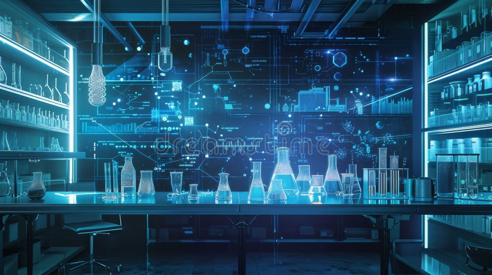 Neon Lit Advanced Research Laboratory Stock Image - Image of modern ...