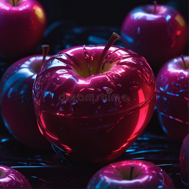 Neon-Lit Apples. Glowing Apples Illuminated in Neon Light. Stock ...