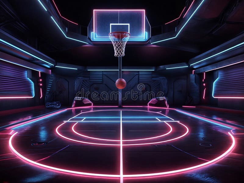 A Neon-lit Basketball Court Stock Illustration - Illustration of modern ...
