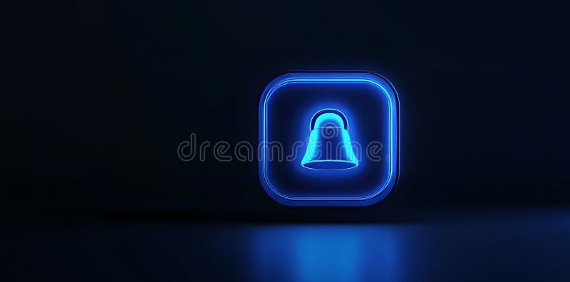 Neon-Lit Bell Notification Sign on a Dark Panel Stock Photo - Image of ...
