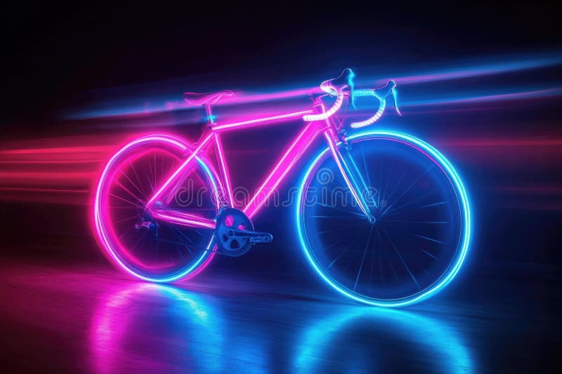 A Neon-lit Bicycle in a Cityscape Setting, Great for Use in Futuristic ...