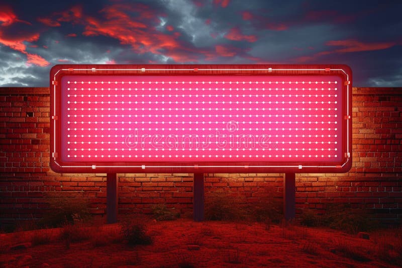 Neon Lit Billboard Frame, Retro Glow on Empty Sign, 3D Illustration ...