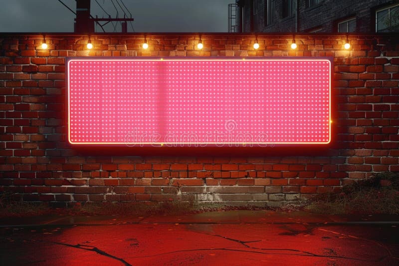 Neon Lit Billboard Frame, Retro Glow on Empty Sign, 3D Illustration ...