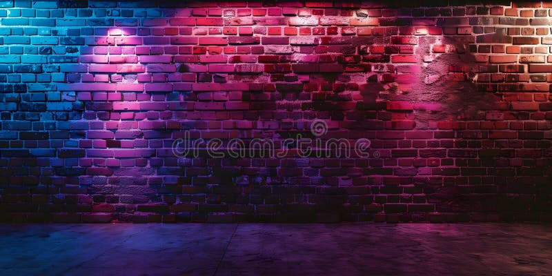 Neon Lit Brick Wall Background with Stone Floor Stock Illustration ...