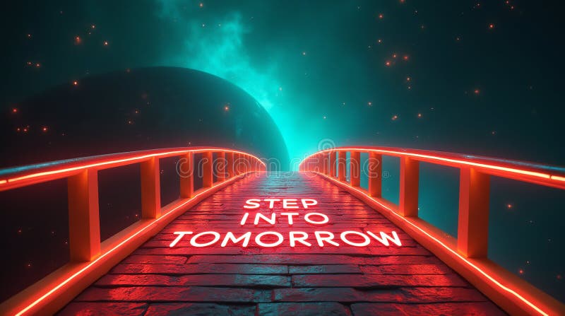 Neon-lit Bridge, a Gateway To the Future. Stock Illustration ...