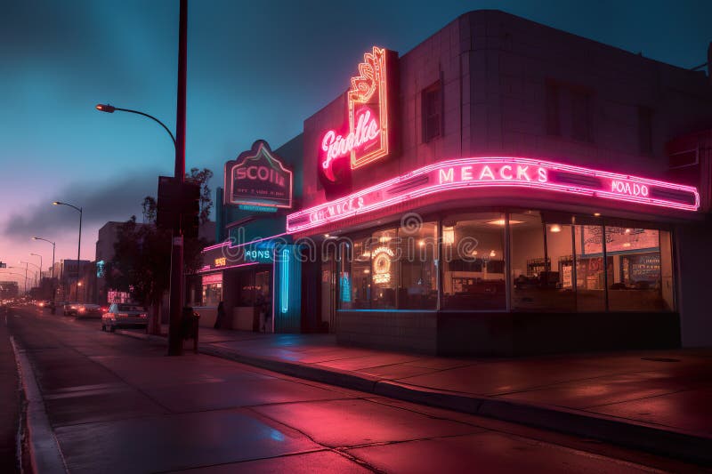 A Neon Lit Building on a City Street. Generative AI Image. Stock Image ...